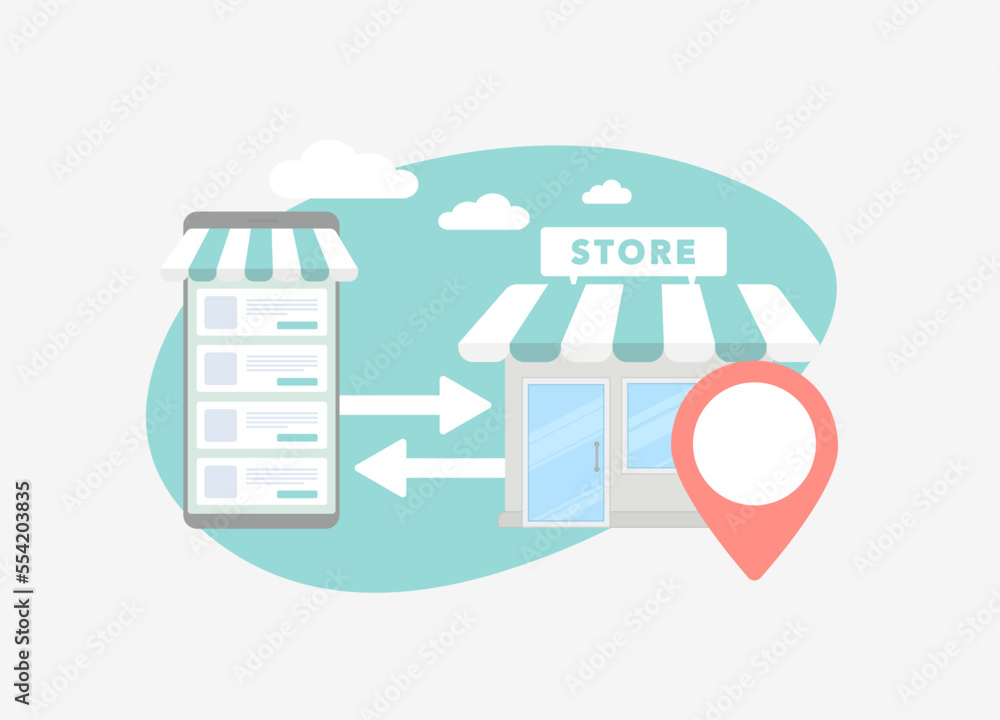 Online to offline - O2O ecommerce concept. Pickup, fitting and checking ...