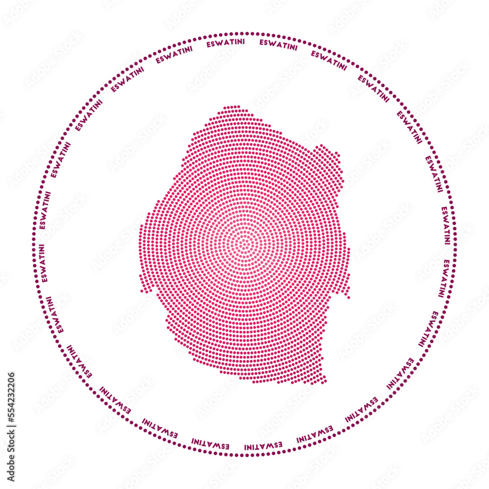 Swaziland round logo. Digital style shape of Swaziland in a dotted ...