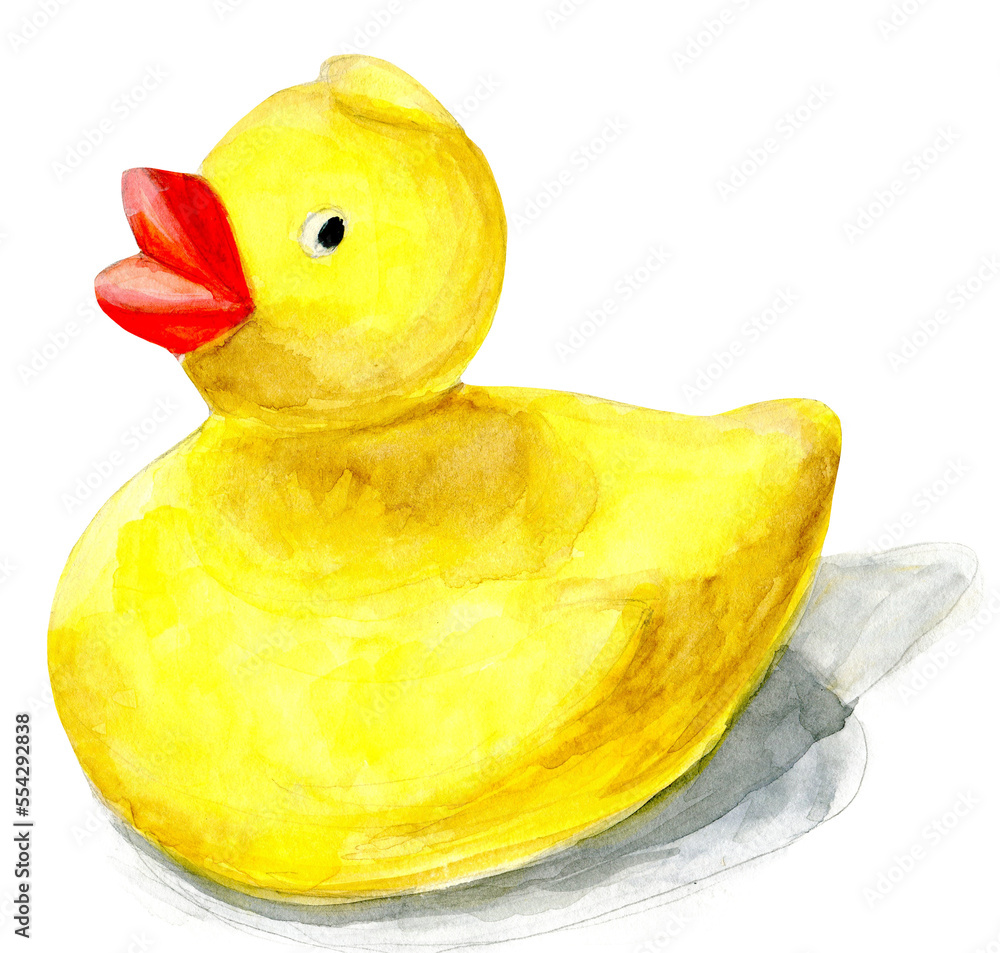 Yellow duck rubber duck watercolor illustration, 600 dpi PNG with ...