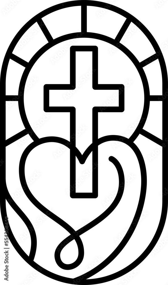 Religion line cross and heart in church. Vector logo icon illustration ...