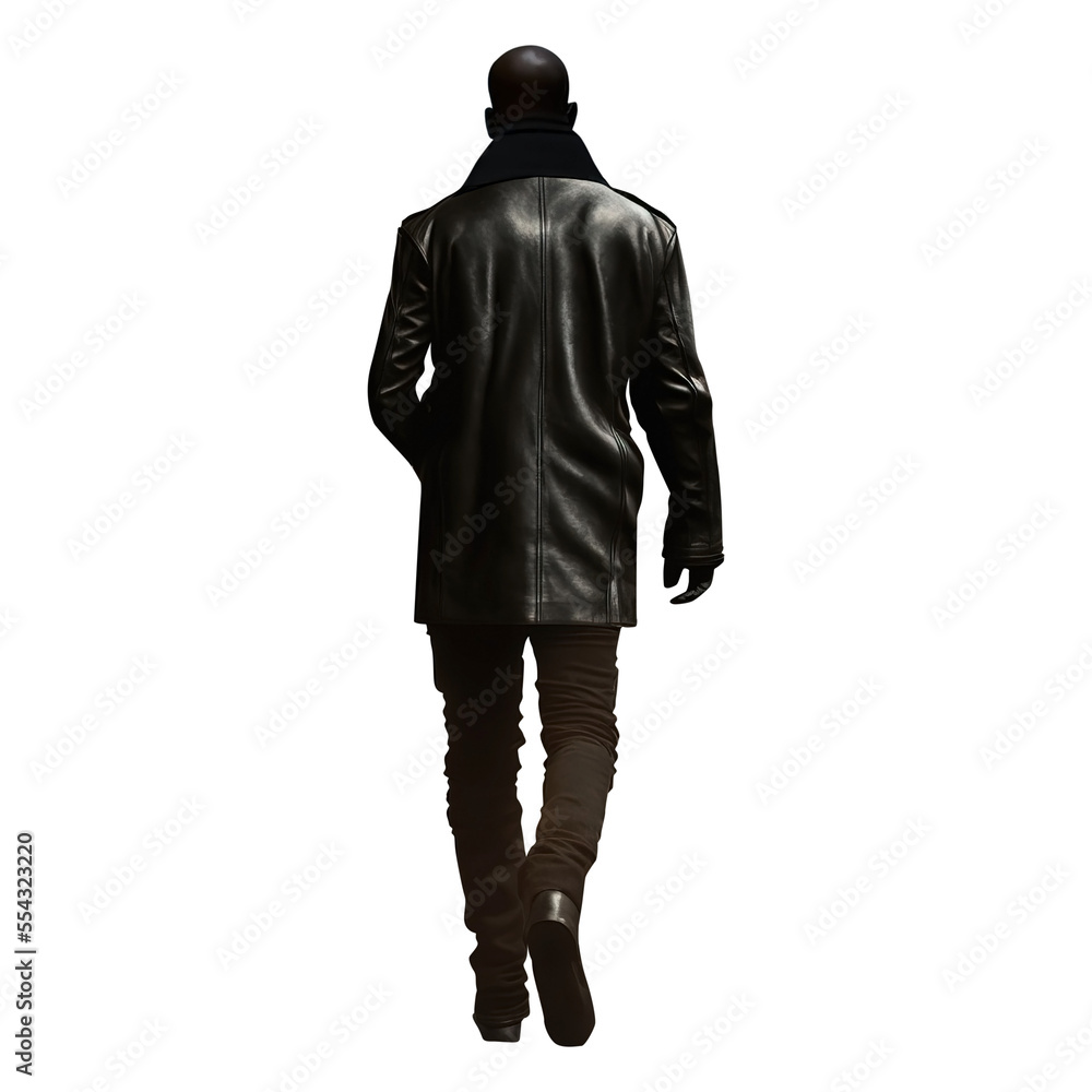 Stock-Illustration „Black man walking away. Trench coat and fedora ...