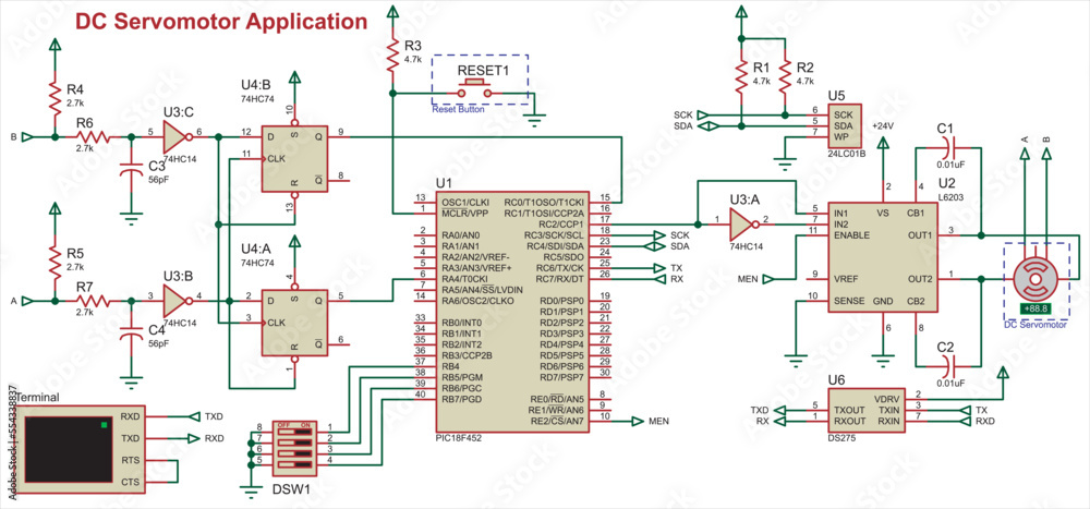 Vector electrical schematic diagram of an electronic device with a ...