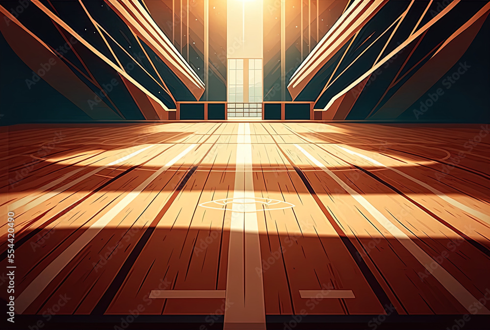 Shiny hardwood floor and basketball court illustration. Cartoon design ...