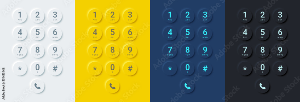 Realistic smartphone dial screen buttons color set. Vector keypad with ...