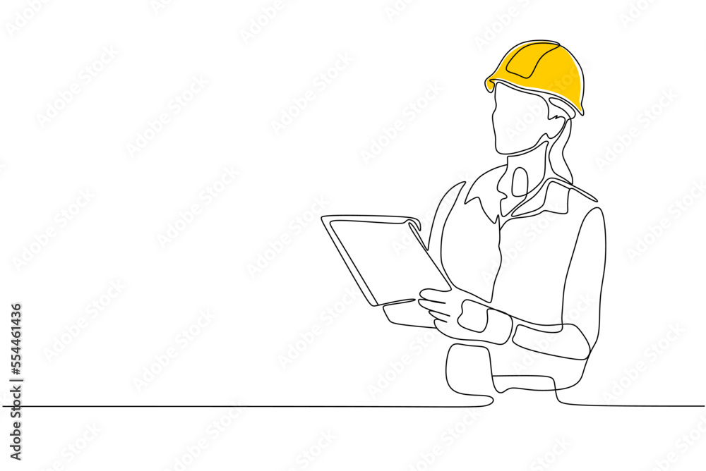 Continuous one line drawing of young handy woman pose cross arms on ...