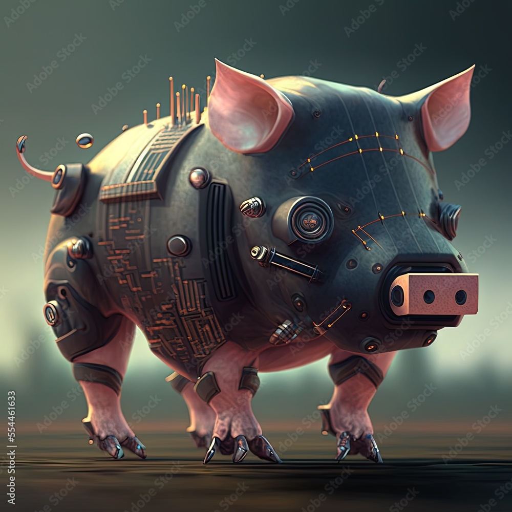Stock-Illustration „Futuristic pig knight, mechanical robot warrior ...