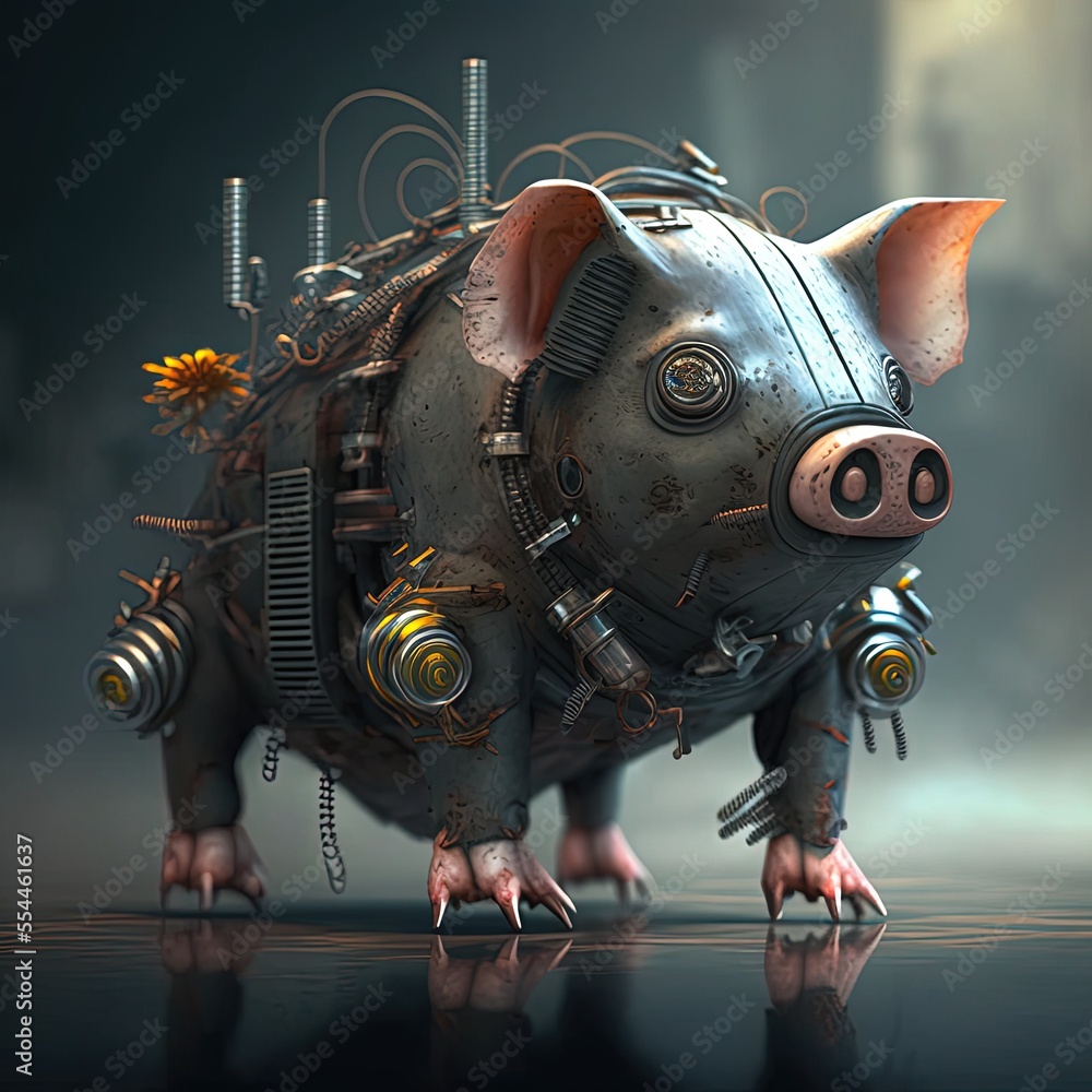 Futuristic pig knight, mechanical robot warrior, future warrior ...