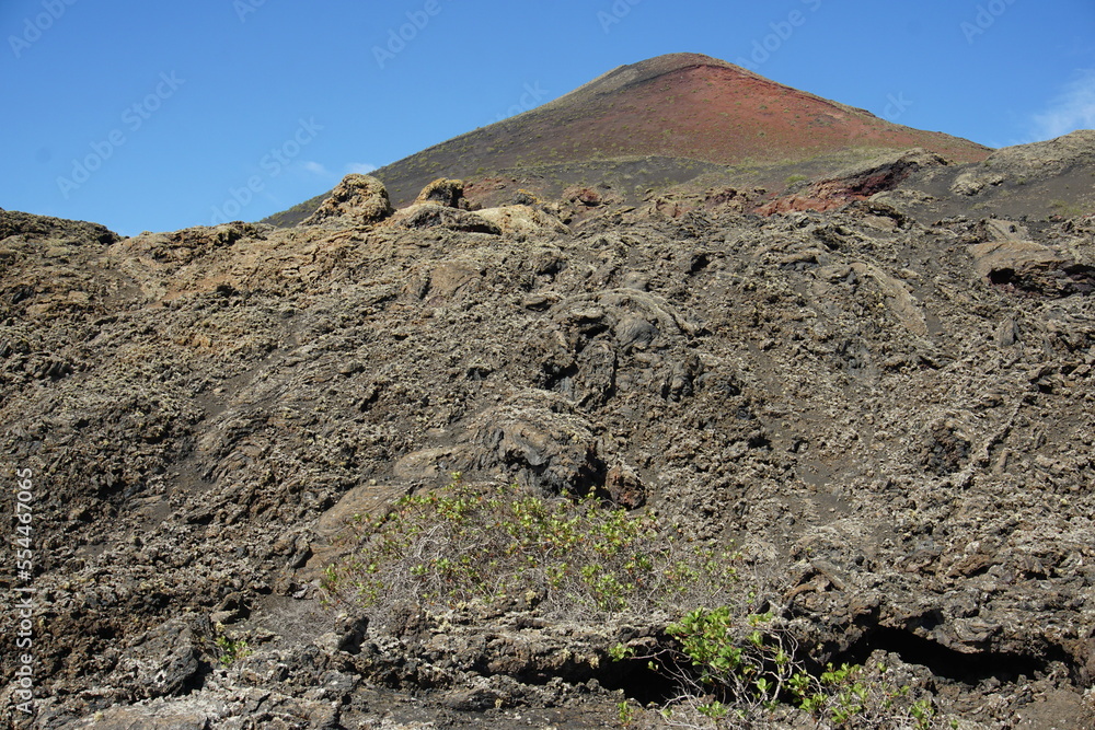 Volcanic landscapes of Lanzarote. Solidified lava, lava chimney, lava ...