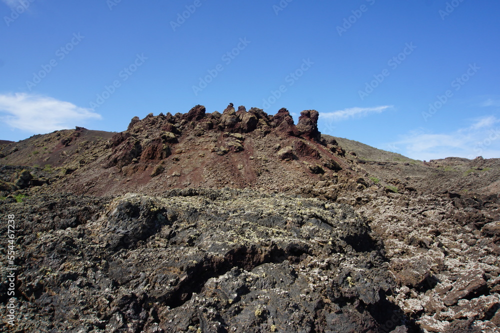 Volcanic landscapes of Lanzarote. Solidified lava, lava chimney, lava ...