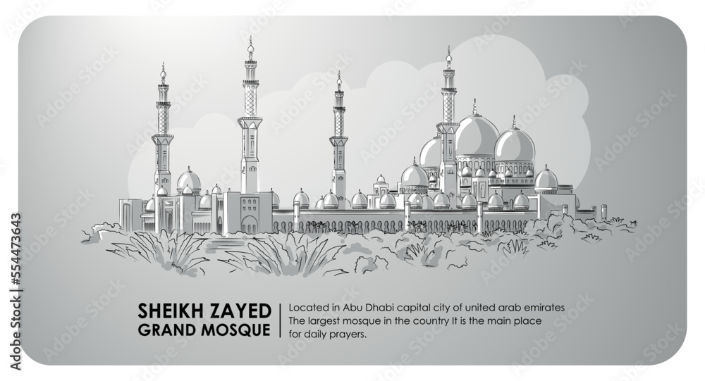 sheikh zayed grand mosque. Important mosque of islam On gray background ...