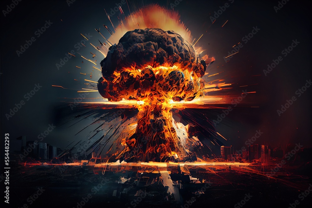 A nuclear explosion in a metropolis. The mushroom of an atomic ...
