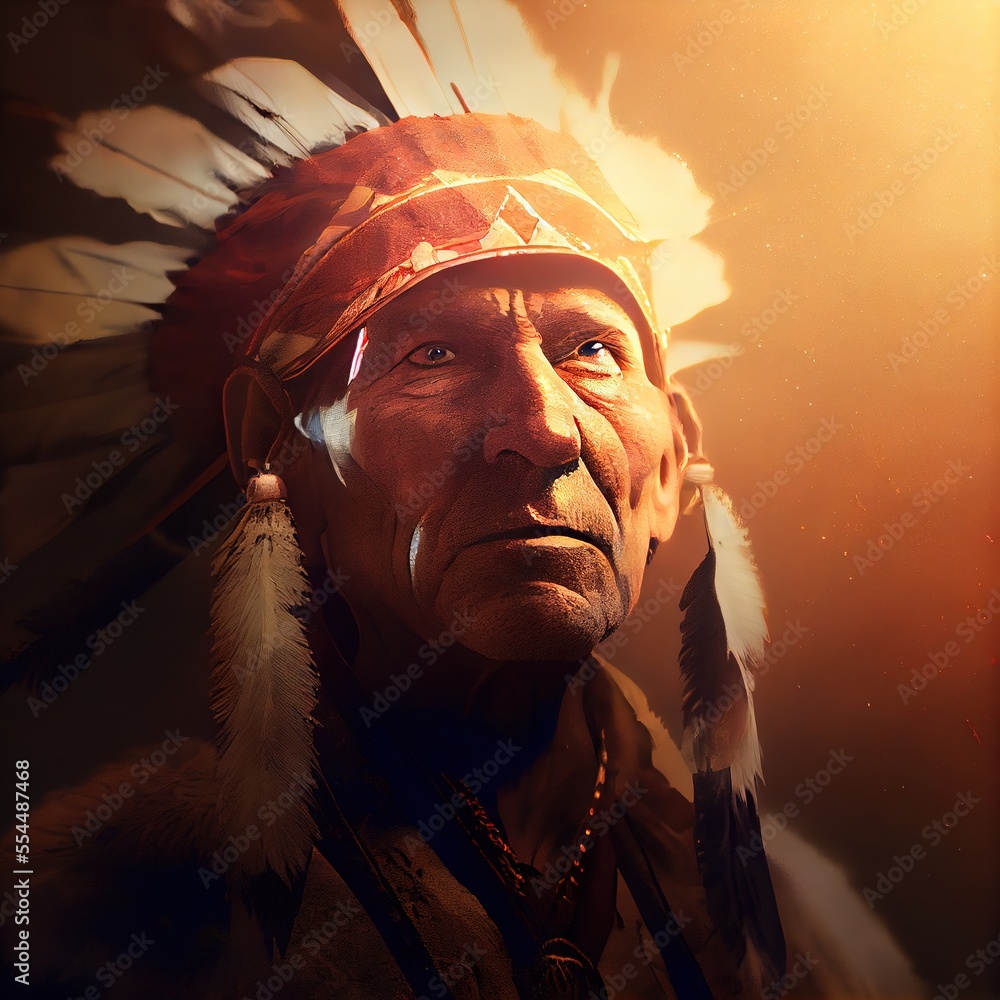 Portrait of a fictional Indian shaman from the Comanche Indian tribe ...