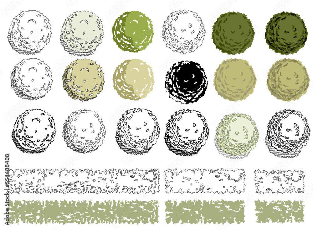 Hand-drawn planting parts perfect for architectural drawings, sections ...