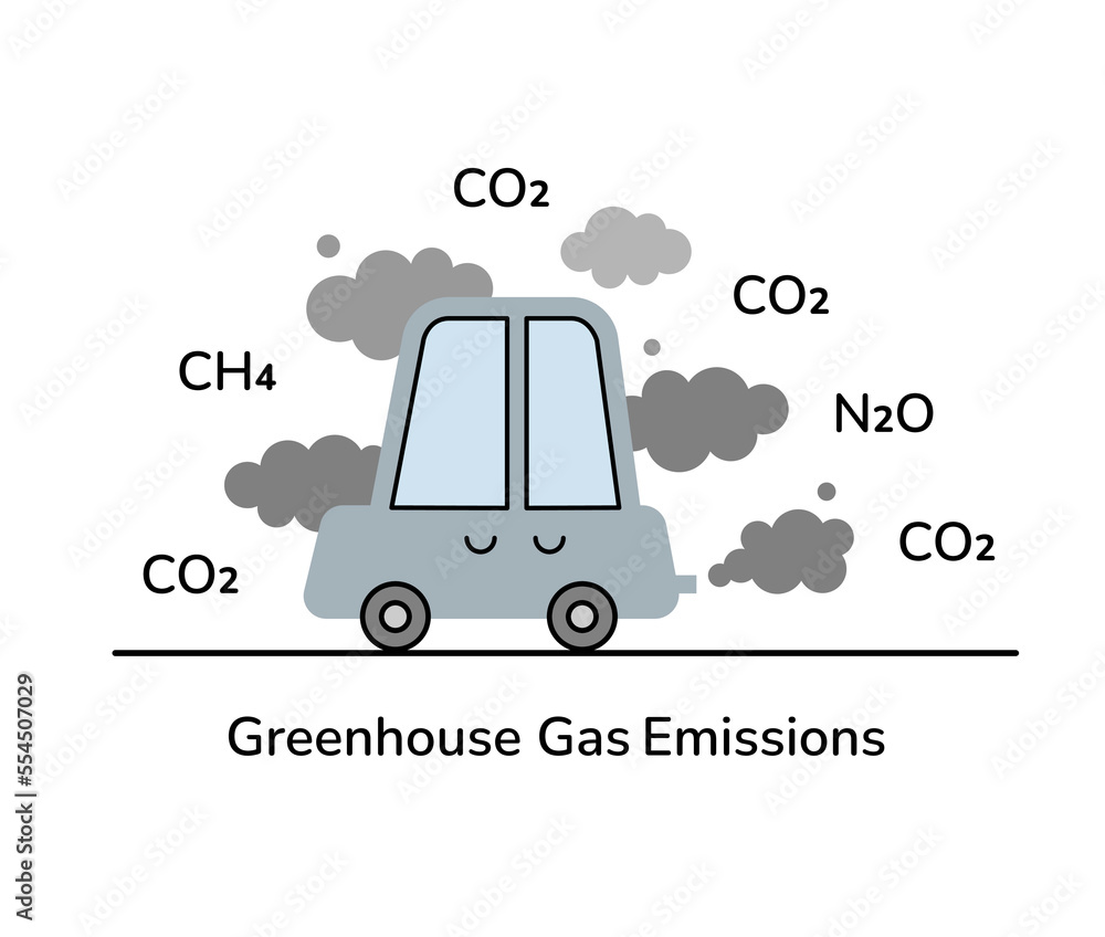 Car vehicle generate co2 greenhouse gas flat icon. Transportation ...
