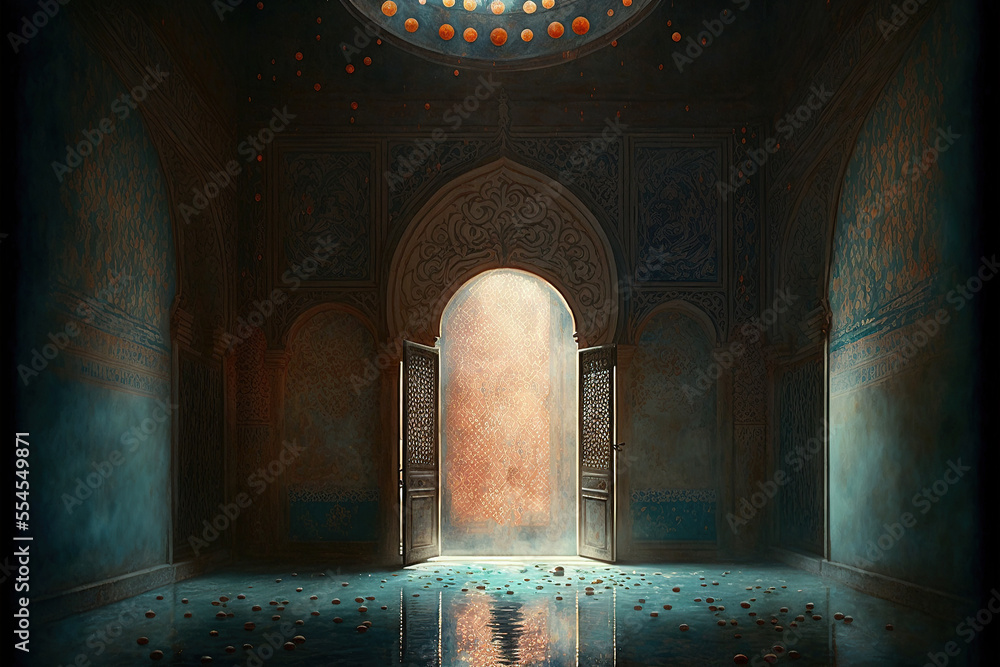 Fantasy interior Turkish baths. Traditional Arabic interior with plants ...