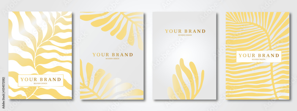 Luxury gold curve pattern cover design set. Elegant floral ornament on ...