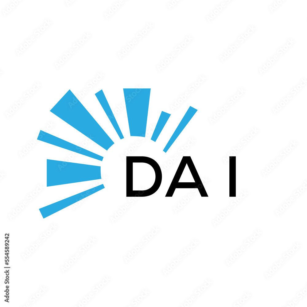 DAI letter logo. DAI blue image on white background and black letter ...