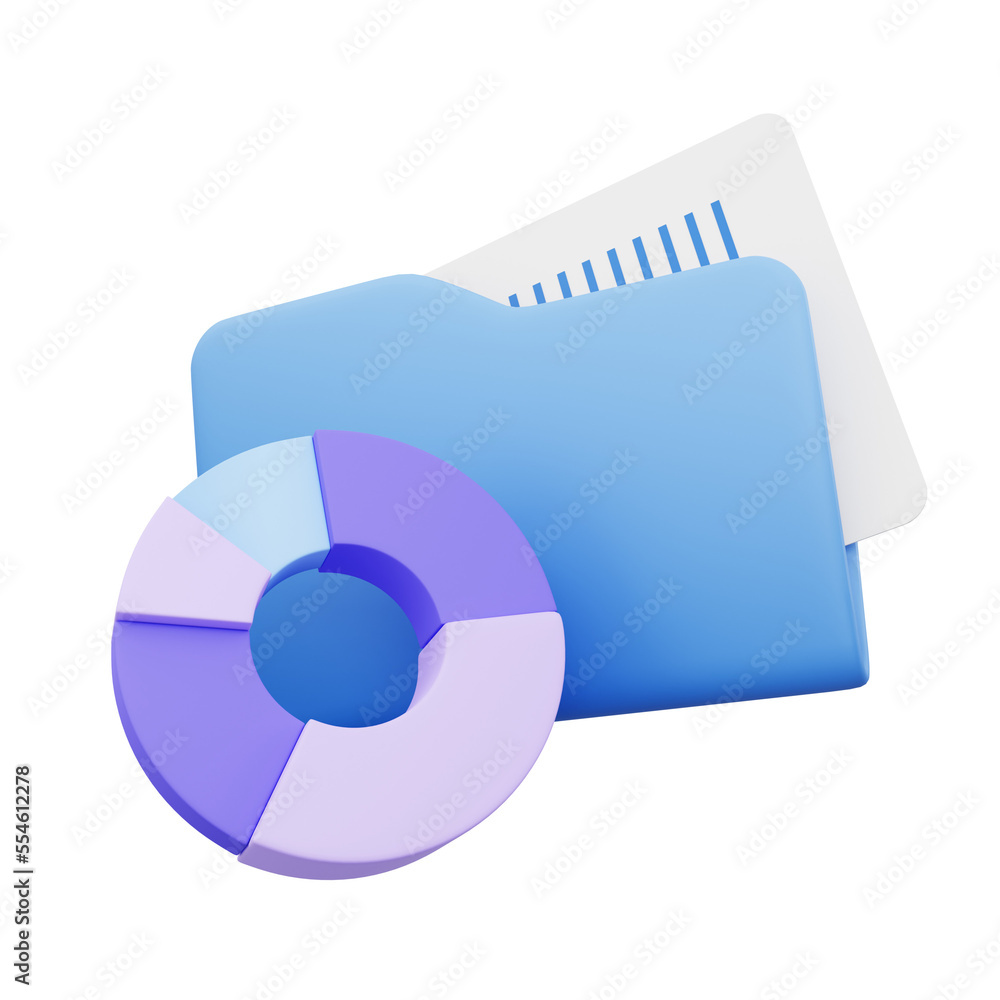 Data analytics concept. graph and blue file folder icon isolated. 3d illustration PNG file Stock ...