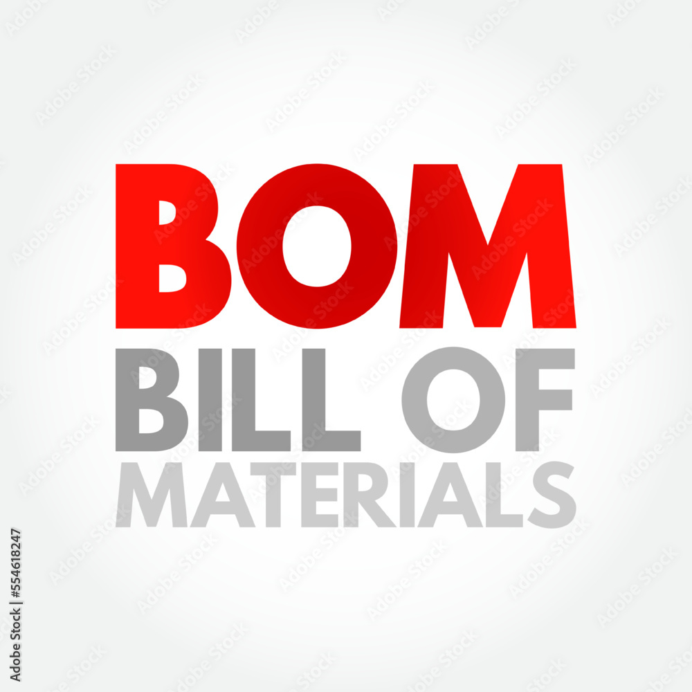 Vector de Stock BOM Bill Of Materials - extensive list of raw materials ...