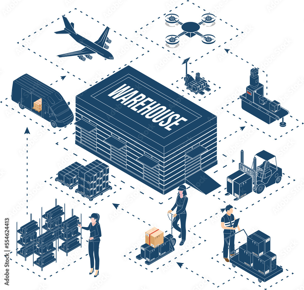 3D isometric Logistics Supply Chain Management concept with description ...