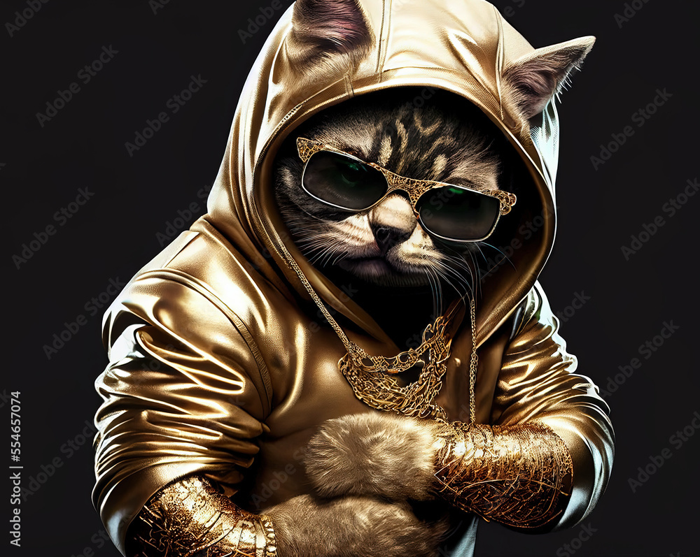 Стоковая иллюстрация «Cool Gangsta cat rapper in sunglasses. sketch art ...
