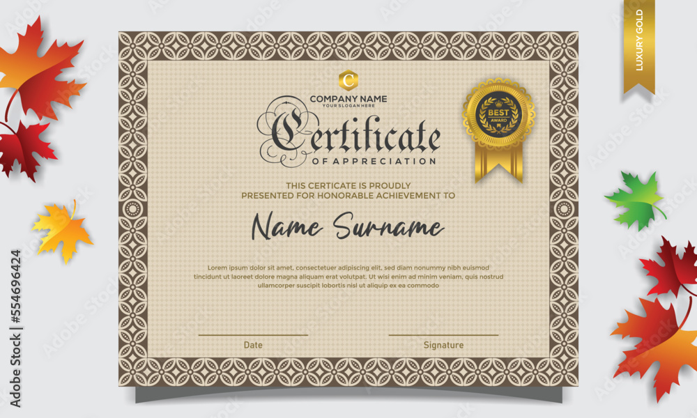Certificate of appreciation template Vintage retro art deco frame ...
