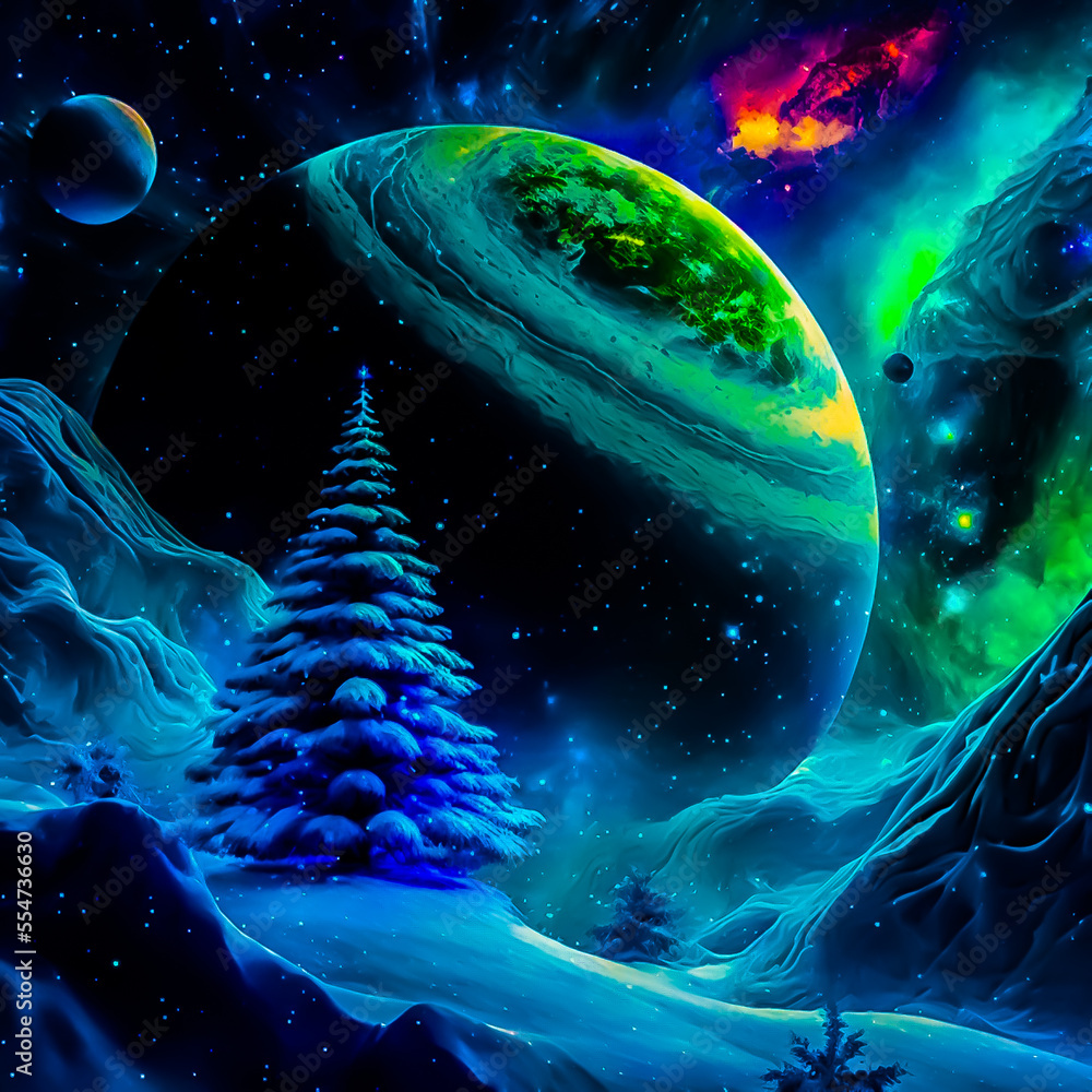 New Year in space style, in the style of realism, in hyper realism with ...