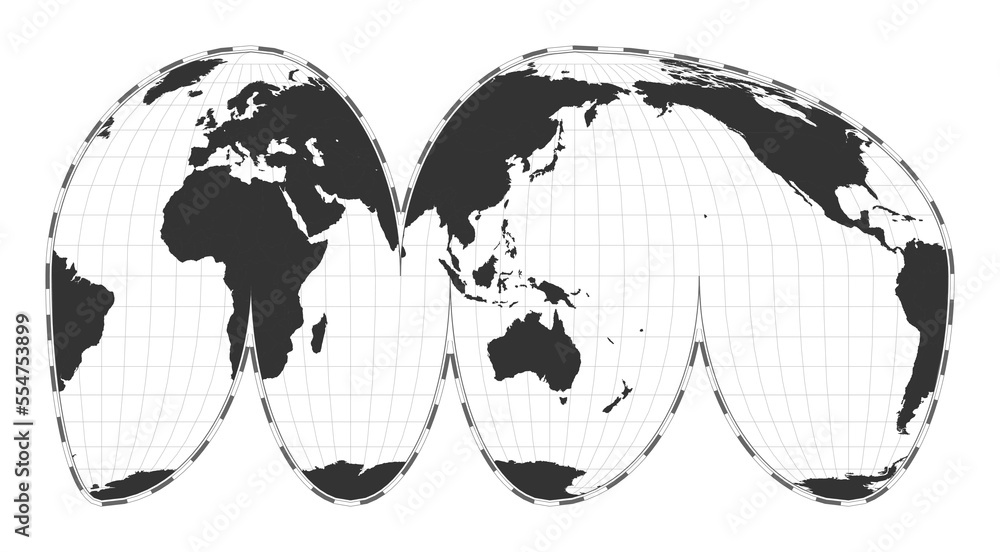 Vector world map. Goode's interrupted Mollweide projection. Plain world ...