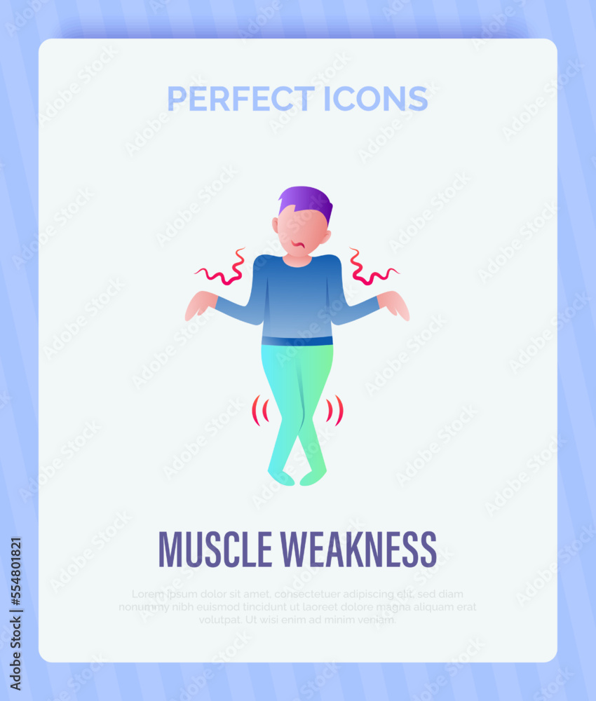 Muscle weakness gradient flat icon. Man can´t control his body. Long covid syndrome. Atrophy ...