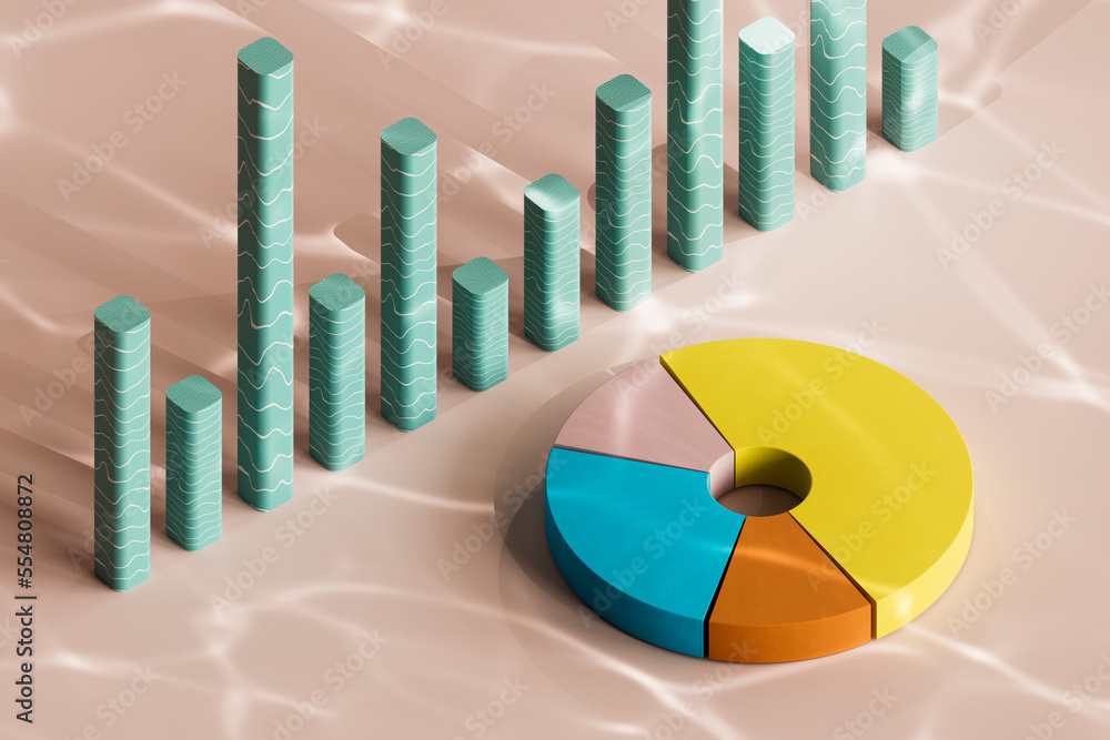 Multi colored pie chart by bar graphs Stock Photo | Adobe Stock