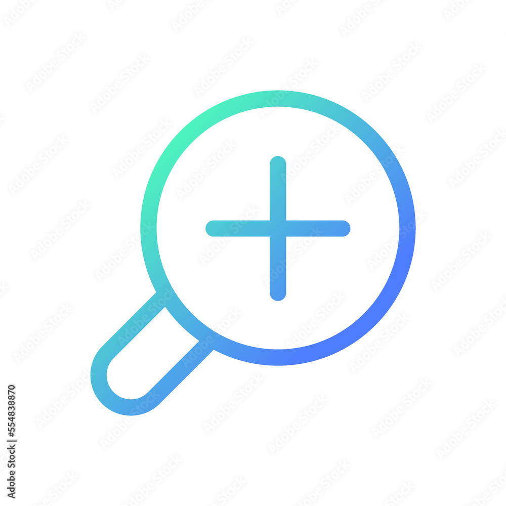 Magnifying glass with plus for map pixel perfect gradient linear ui icon. Magnifier tool. Zoom ...