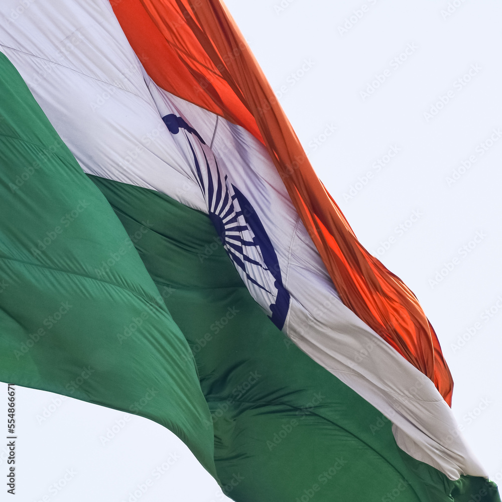 India flag flying high at Connaught Place with pride in blue sky, India ...