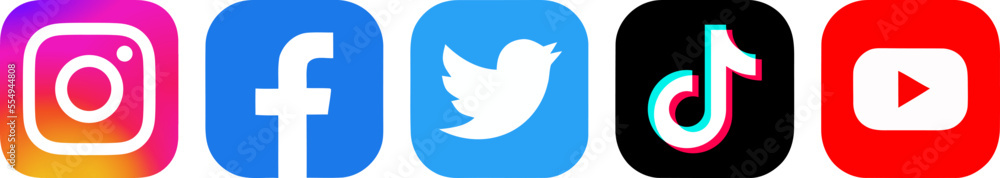 Social media icons. Instagram, Facebook, Twitter, TikTok, YouTube logo set. Vector editorial ...
