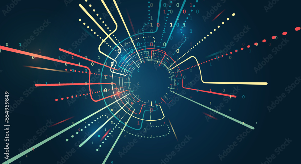 Sorting a large amount of data on a dark background. Structuring the flow of information. Data ...