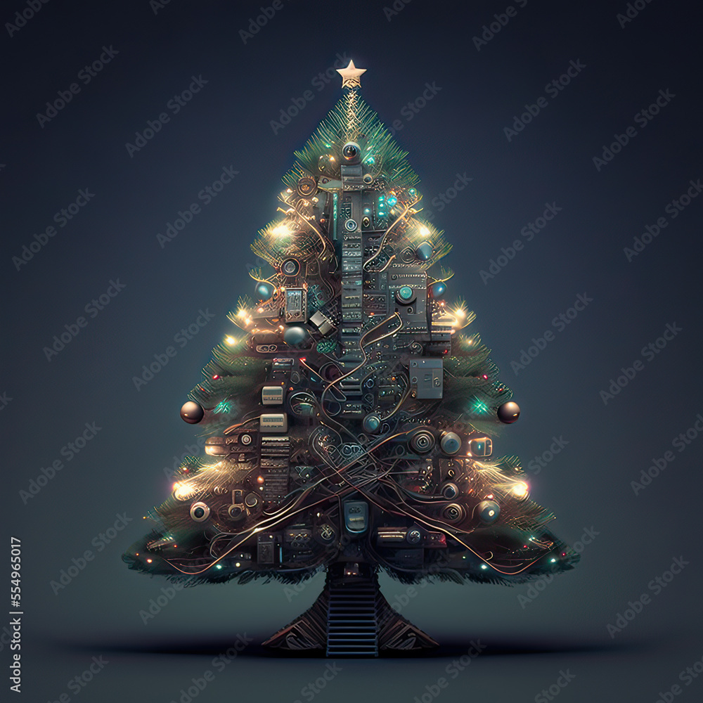 Electronic Christmas tree concept. Fir tree made of computer circuit ...