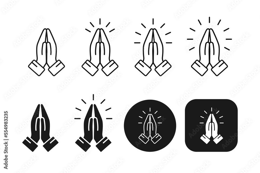 Pray icon set. Folded hands symbol for web, app. Simple line design ...