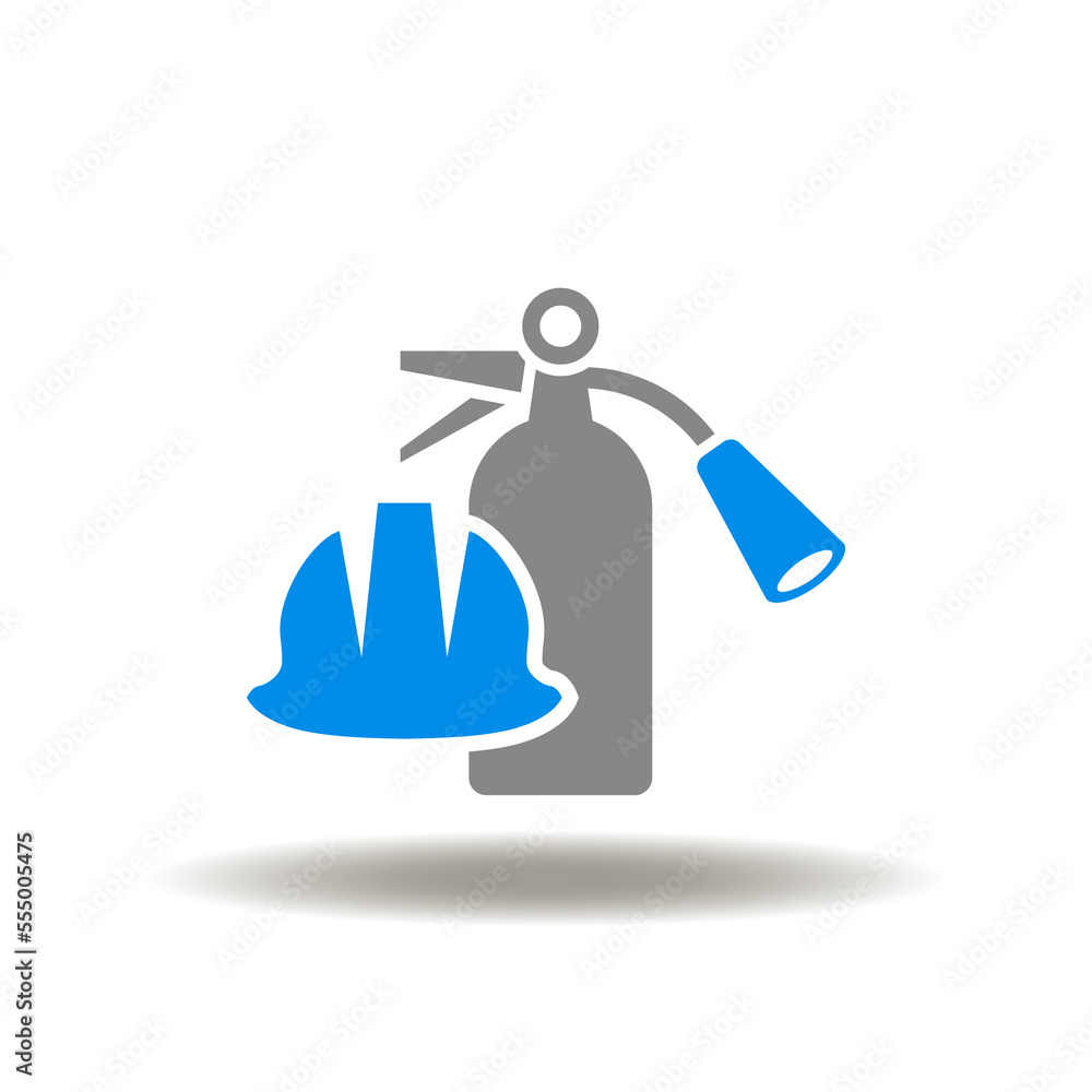 Vector illustration of fire extinguisher and hard hat. Icon of safety ...