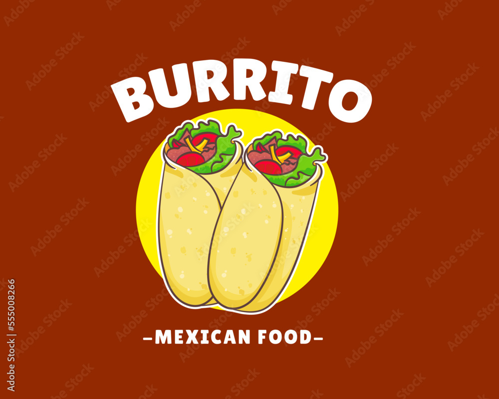 Hand drawn Burrito cartoon vintage retro logo. Mexican traditional ...