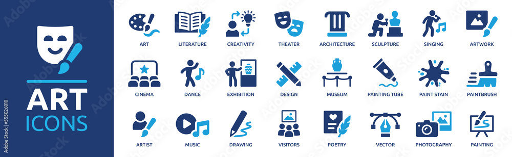 Art icon set. Containing literature, architecture, sculpture, artist ...