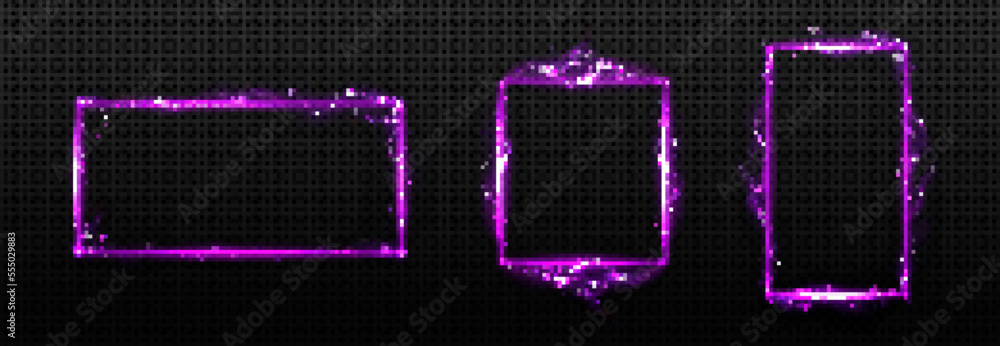 Set of purple rectangular lightning frames png isolated on transparent ...