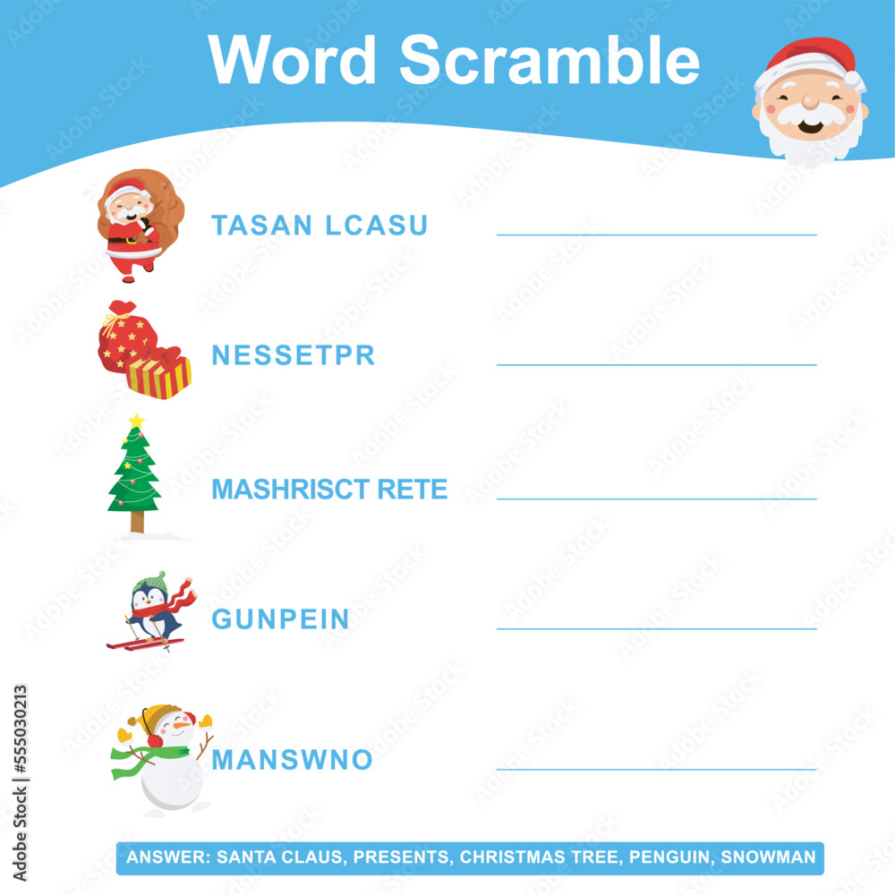 Spelling Word Scramble Game with Christmas theme. Worksheet for ...
