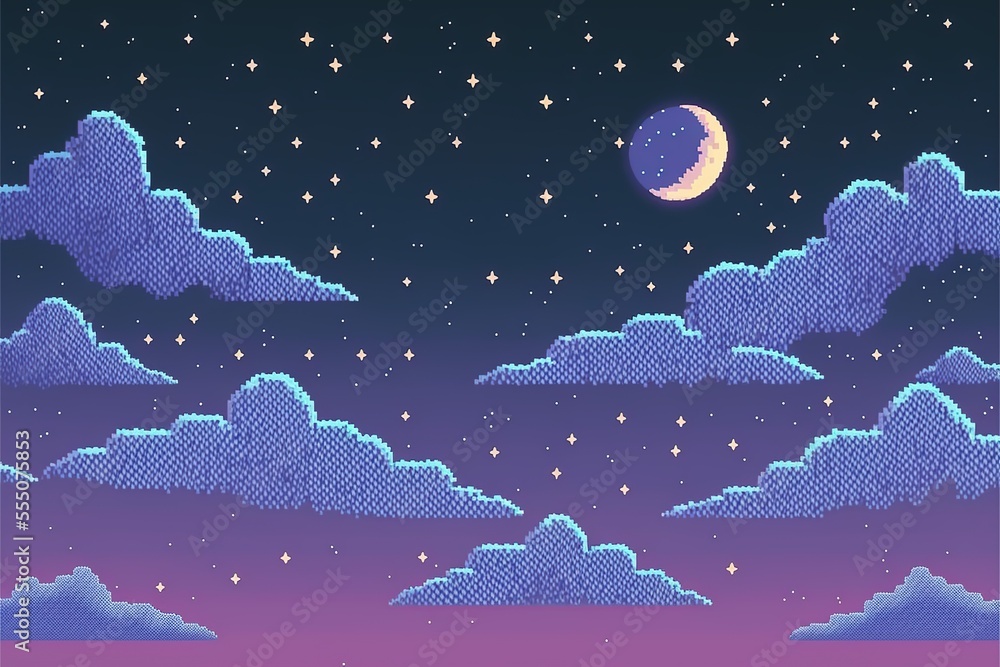 Pixel art starry night sky background. Stock Illustration | Adobe Stock