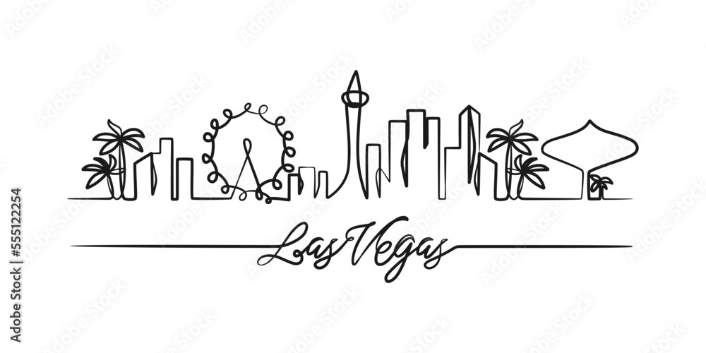 Single continuous line drawing of Las Vegas city skyline Stock Vector ...