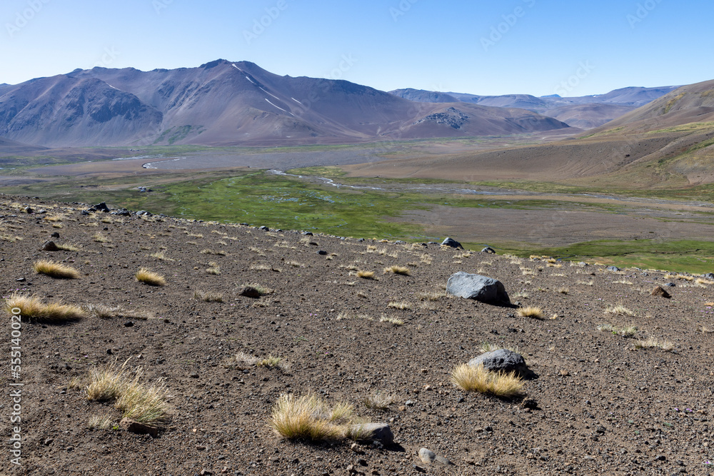 View of the landscape at Paso Vergara / Paso del Planchón in Argentina ...