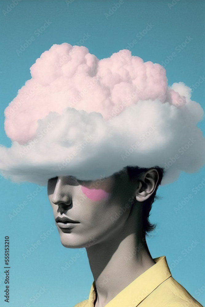 Retro, vintage, abstract collage portrait of a faceless man with a huge ...