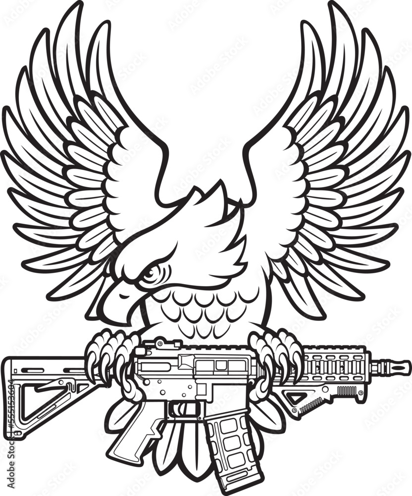 bald eagle holding american ar-15 assault rifle in its claws Stock ...