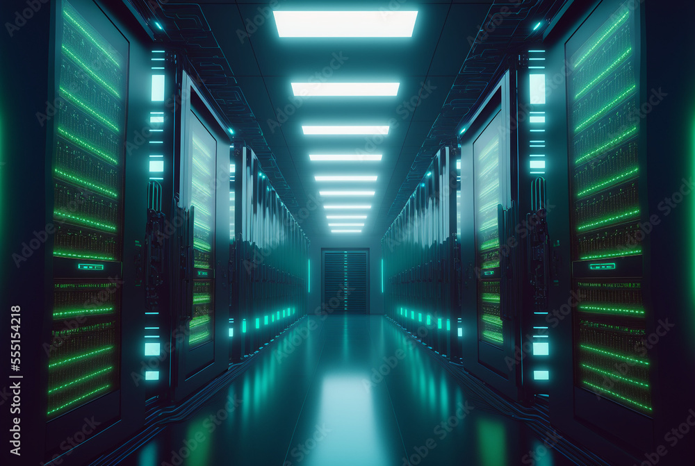 Generative ai server racks in computer network security server room data center. Stock ...