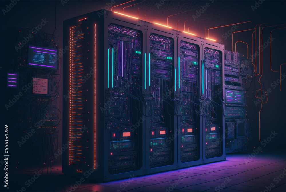 Generative ai server racks in computer network security server room data center. Stock ...