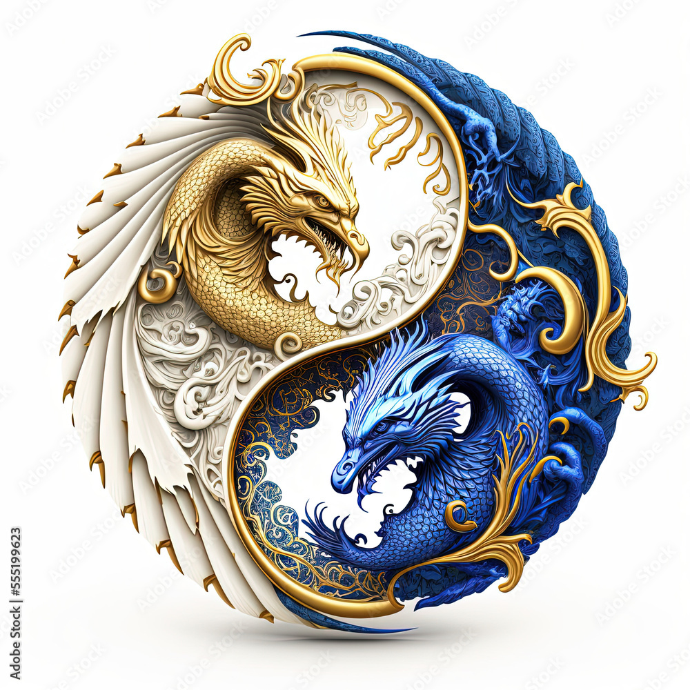 yin yang symbol, two dragons fight, generative AI Stock Illustration | Adobe Stock