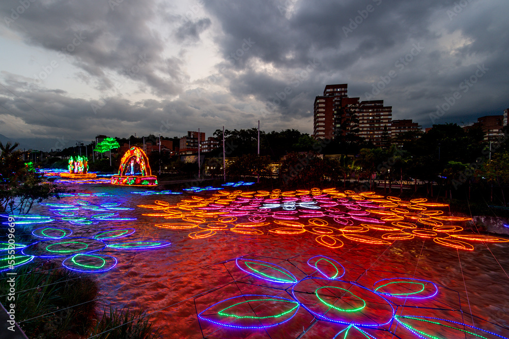 Medellin, Antioquia, Colombia. December 7, 2022: Christmas lights over ...
